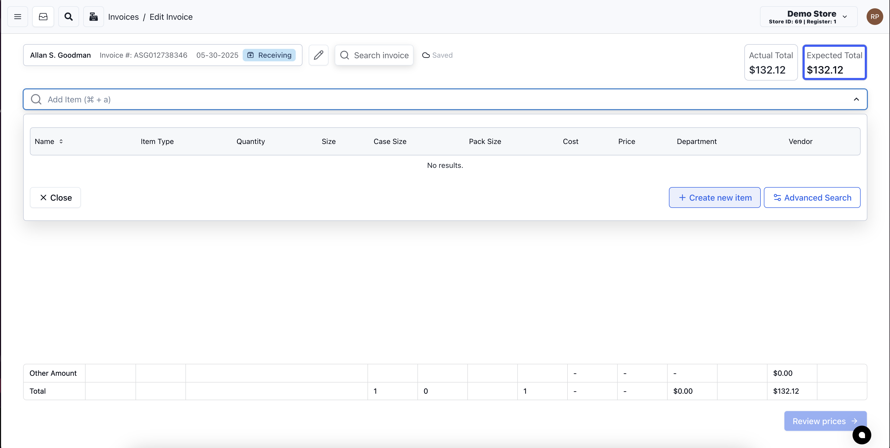 Creating a New Item While Receiving an Invoice | Drinks POS Help