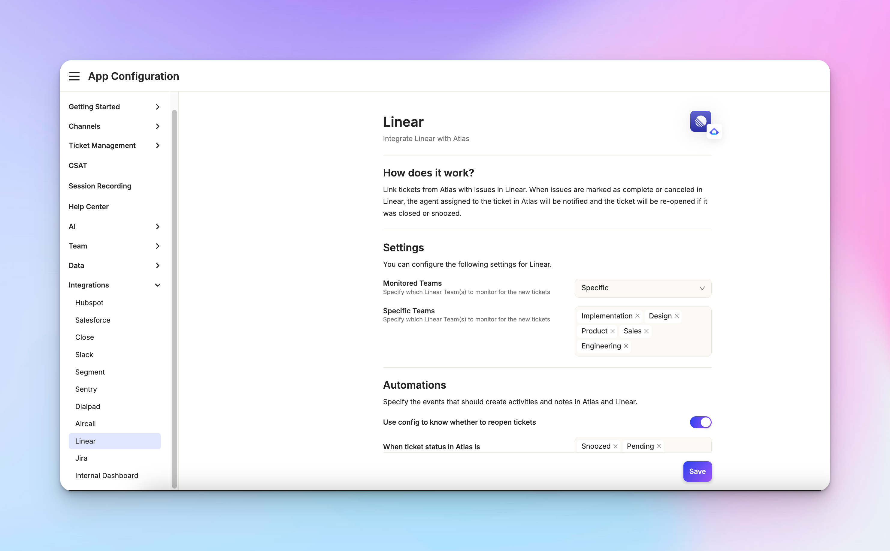 Linear integration | Atlas Help Center